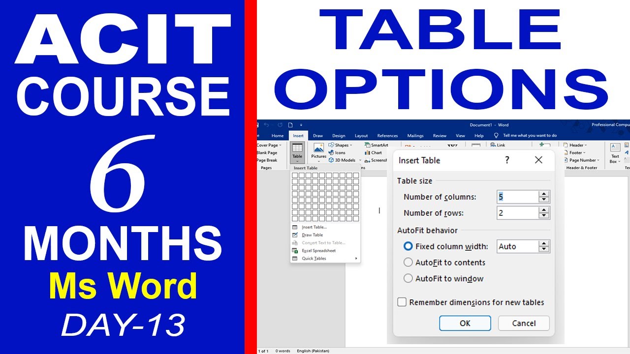 Advanced CIT Course - Microsoft Word Processing: Table Options - CIT ...