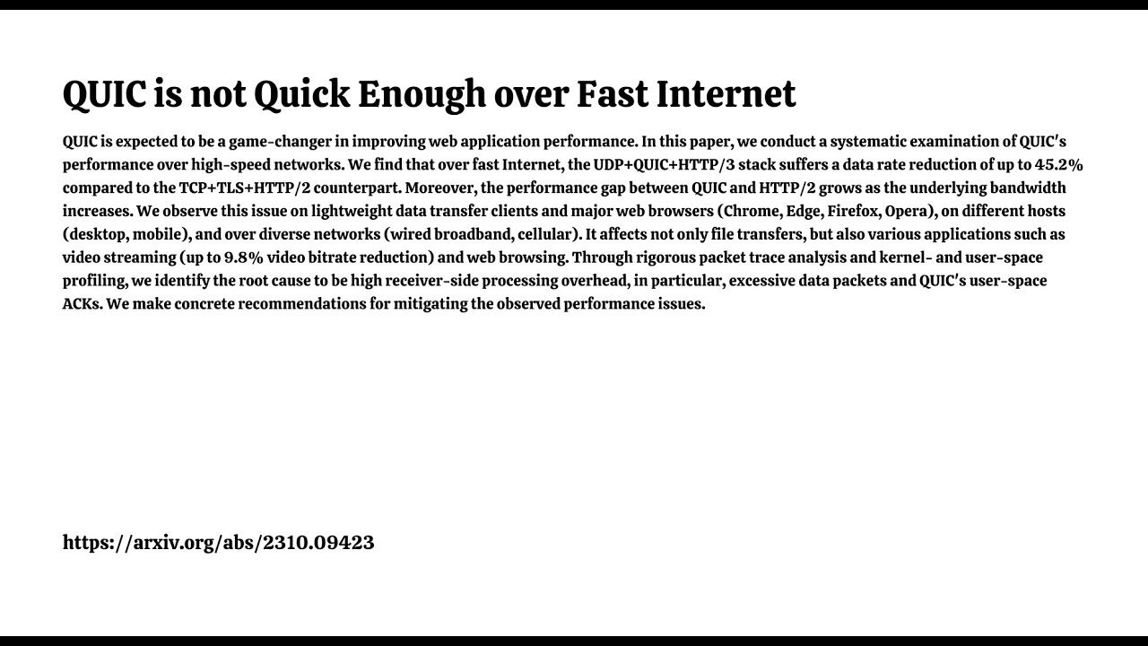 QUIC is not Quick Enough over Fast Internet - YouTube