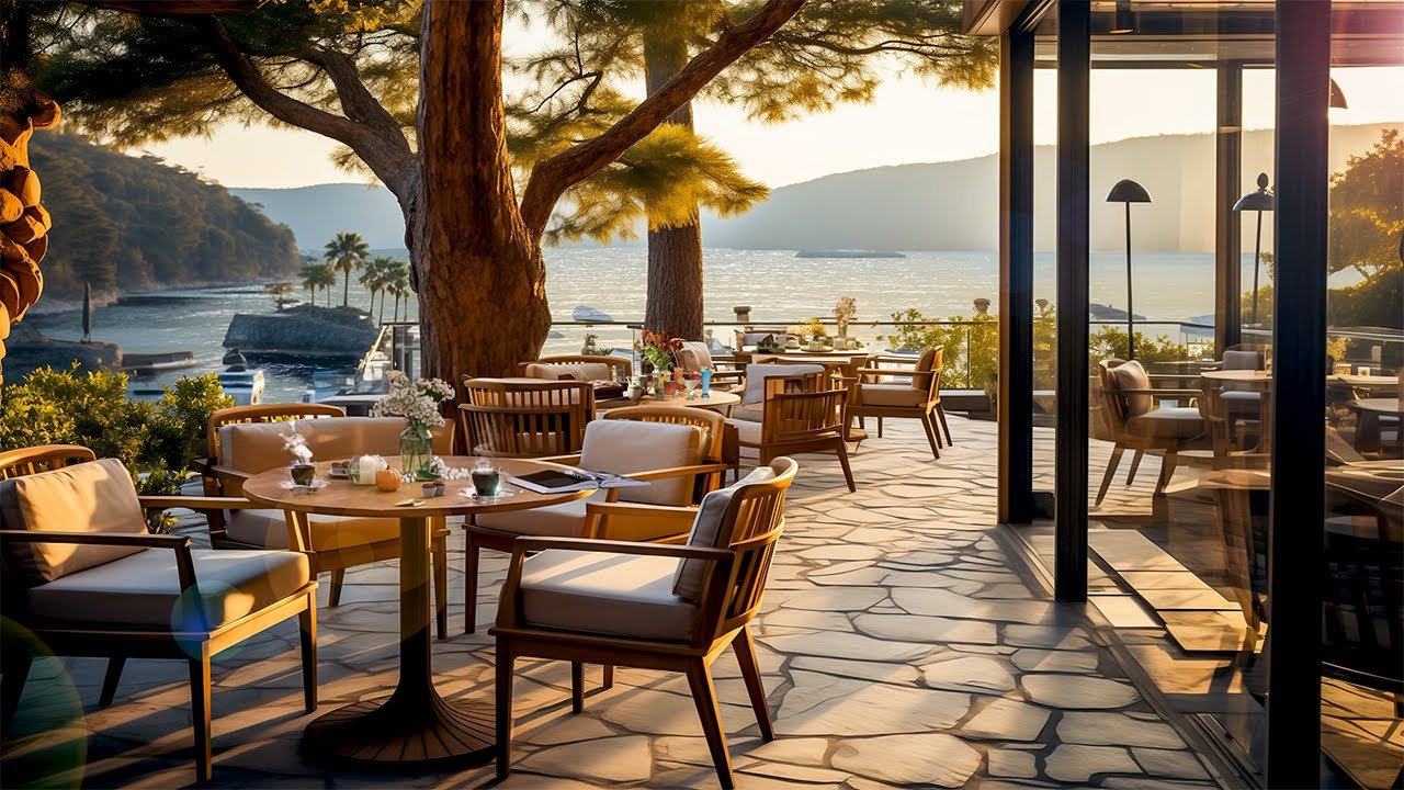Smooth Jazz at Outdoor Seaside Café Ambience with Ocean Waves Sounds ...