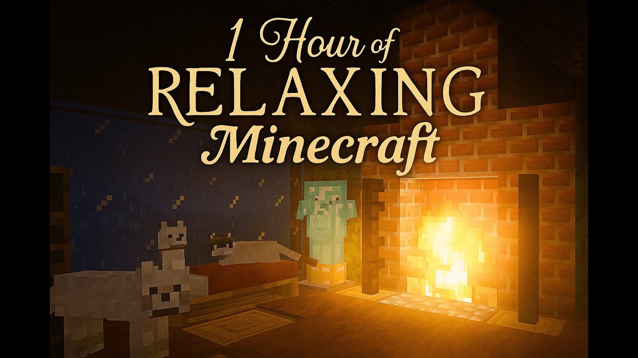 "Minecraft Cozy Night 🌙 | Fireplace, Rain & Chill Music (1 Hour ...