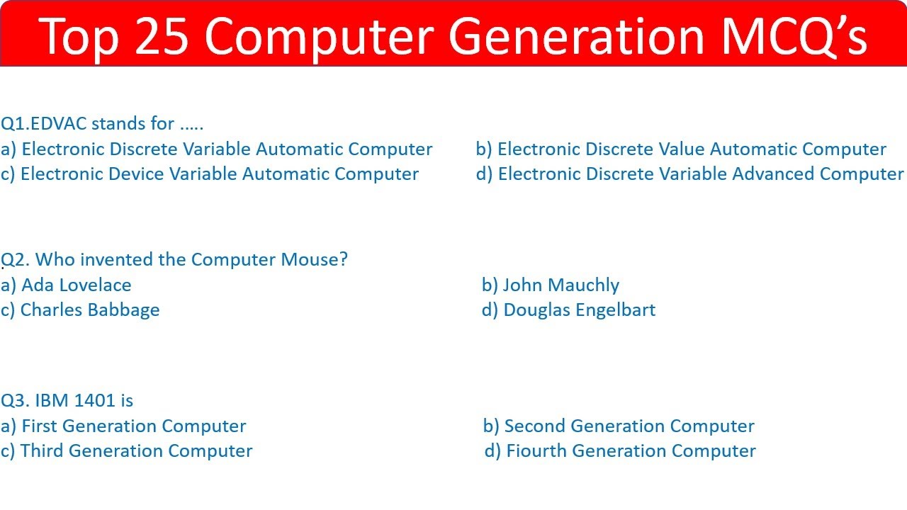 MCQ on Computer History and Generations | Computer MCQ for all ...