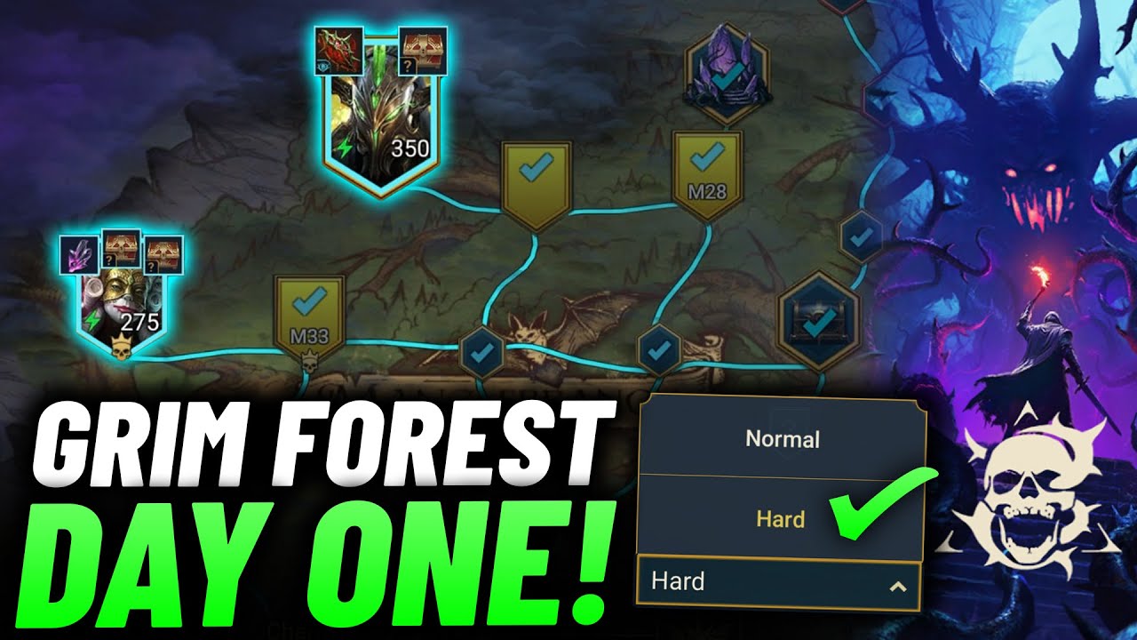 MY FIRST TIME IN THE GRIM FOREST! (Hard Mode Stages & Bosses) - Raid ...