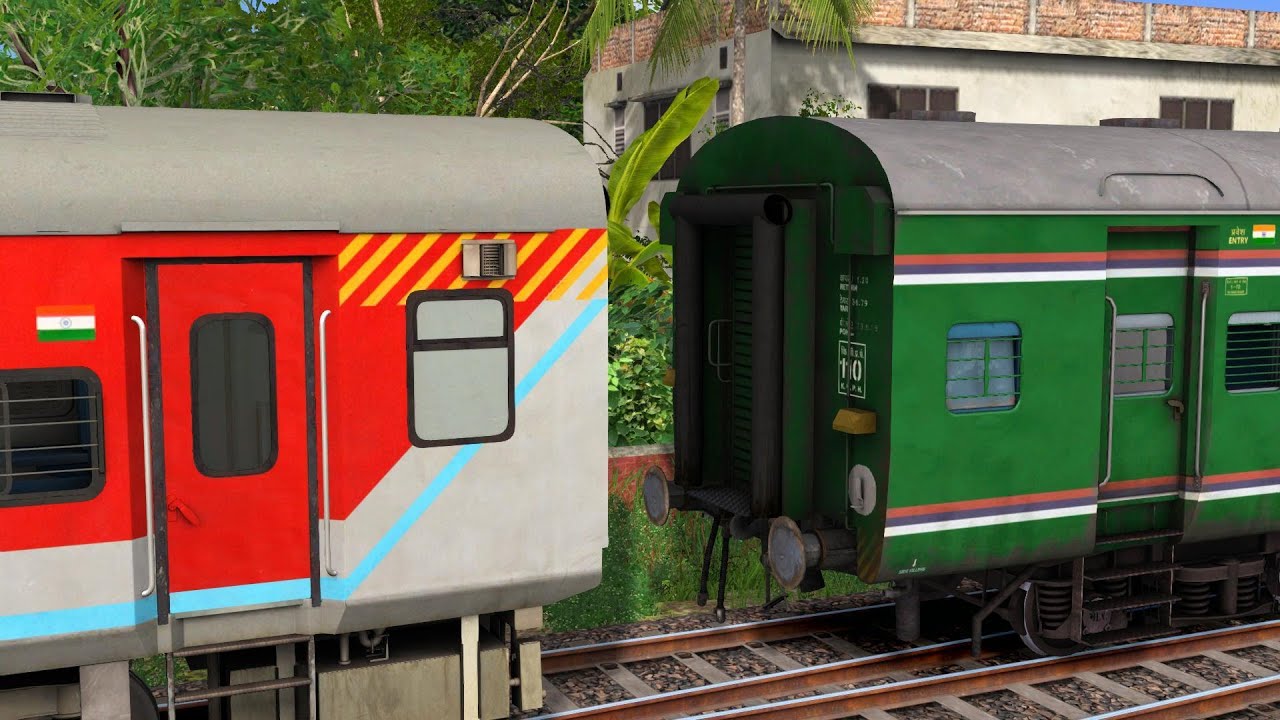 WAP-7 ELECTRIC ENGINE COUPLING ICF ARMY GREEN TO LHB RED COACHES ...