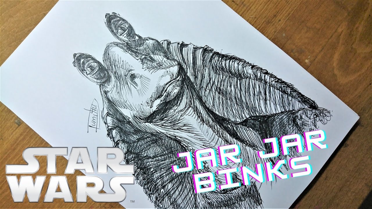 Star Wars is #jarjarbinks in detail Portrait Sketch! - YouTube