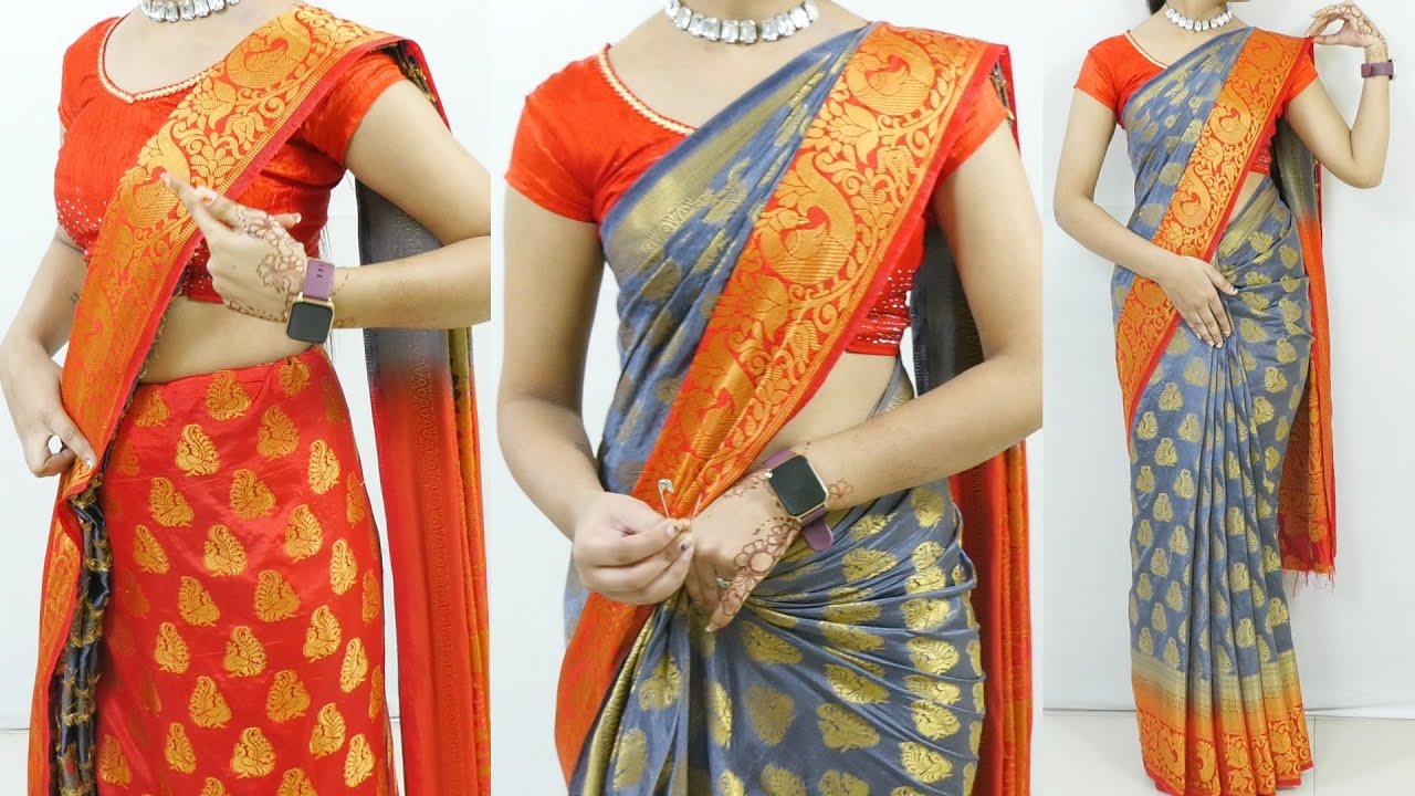 Cotton silk saree draping tutorial for wedding | Sari draping in easy ...