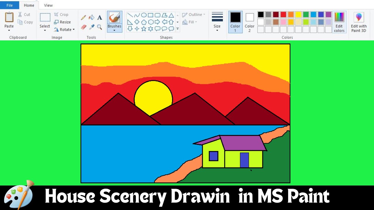 Beautiful Scenery Drawing in MS Paint 🌄How to Draw a Simple Scenery ...