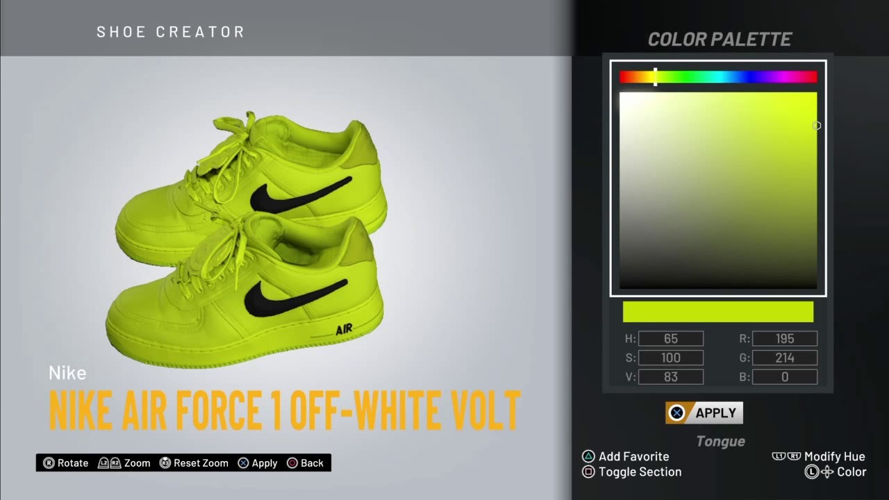 NBA 2K20 Shoe creator *#NBA2K20* NIKE AIR FORCE 1 OFF-WHITE VOLT - YouTube