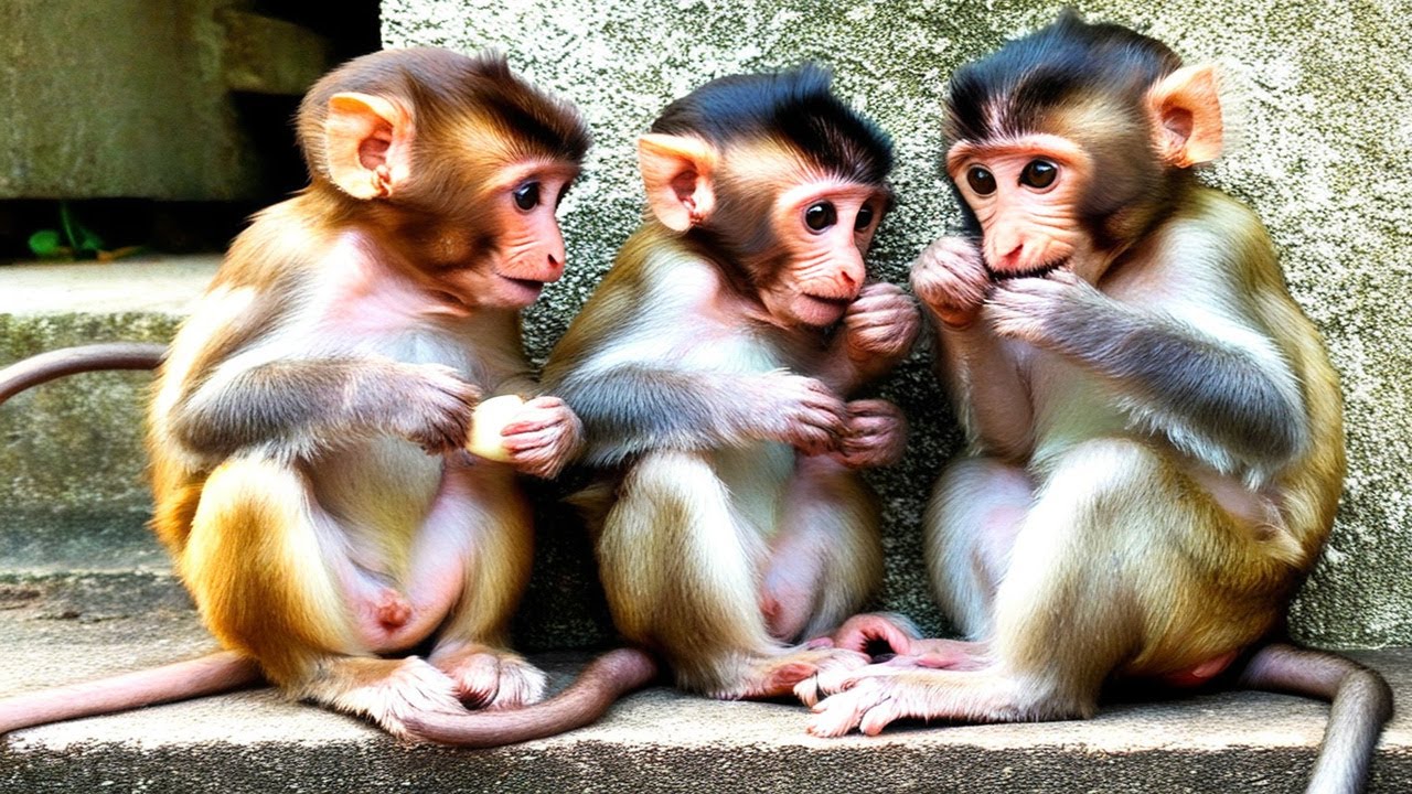 Three Sibling of Cute Babies Monkeys, Intelligent Tiny Babies - YouTube