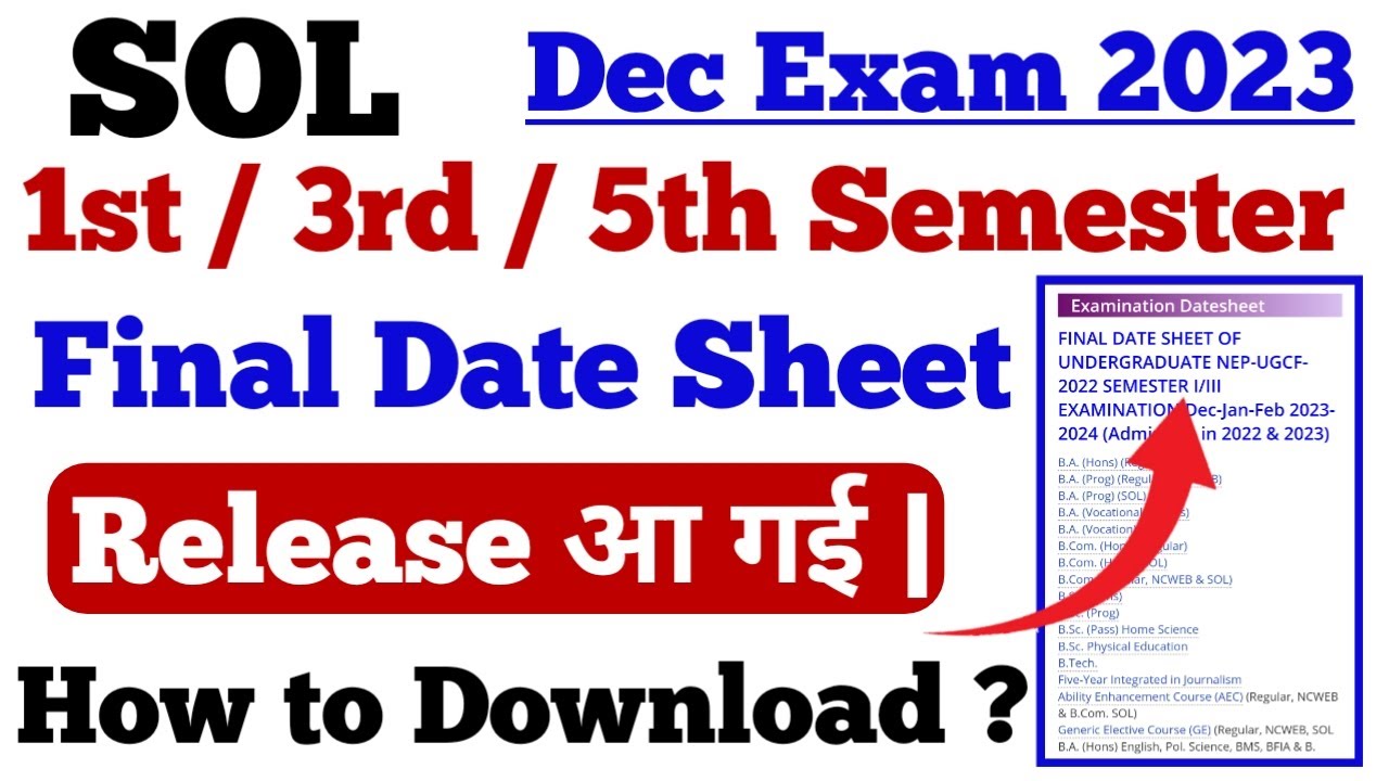 du sol 1st / 3rd / 5th semester final date sheet 2023 release | sol Dec ...