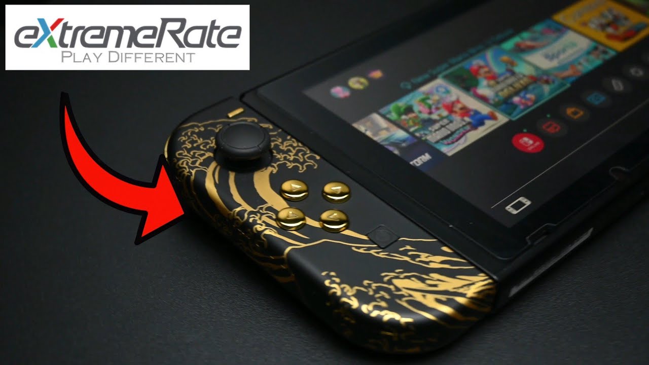 Custom Nintendo Switch Kit By ExtremeRate: Black & Gold Wave - YouTube