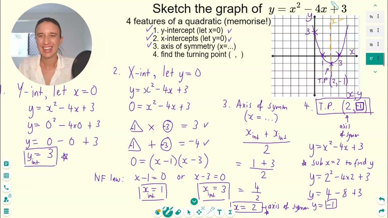 Sketch a parabola showing axis of symmetry & turning point - Method 1 -Quadratic Equations ...