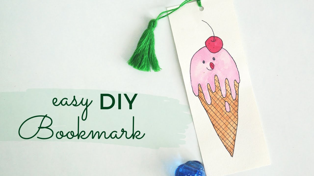 DIY Easy bookmark for beginners || Ice cream doodle || Watercolor ...