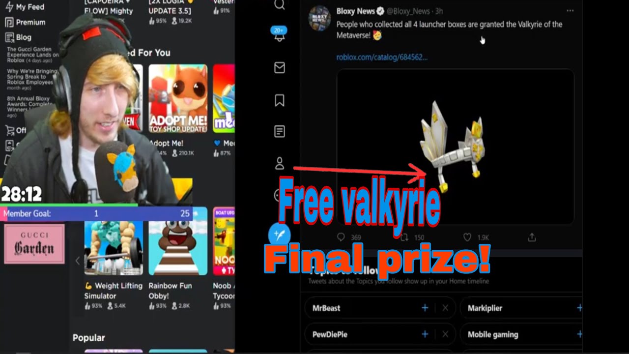 Kreekcraft gets the final prize(Valkyrie) metaverse champions roblox ...