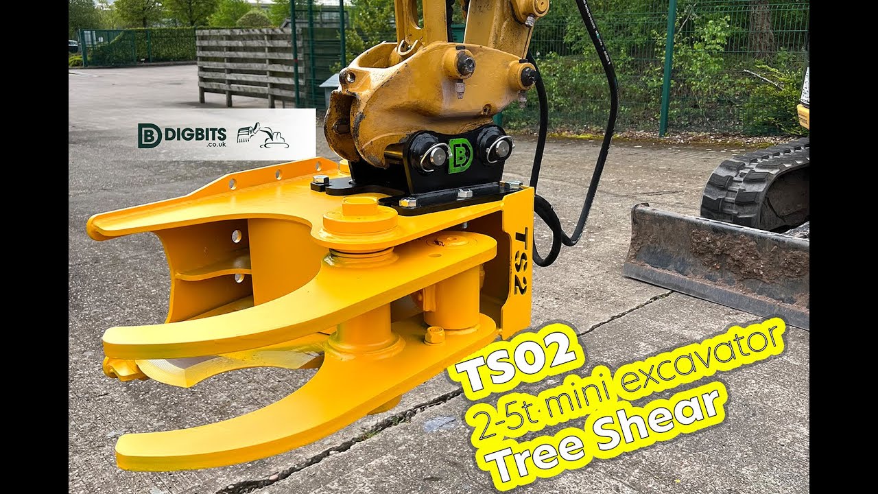 TS02 Tree Shear 200mm cut 2.5 to 4.9t mini excavators - YouTube