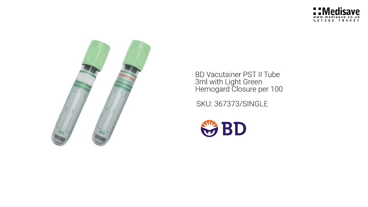 BD Vacutainer PST II Tube 3ml with Light Green Hemogard Closure per 100 ...