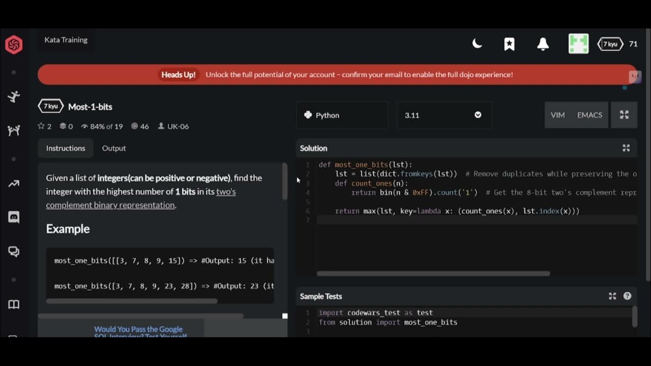 Codewars | Most-1-bits | Python 7 kyu - YouTube