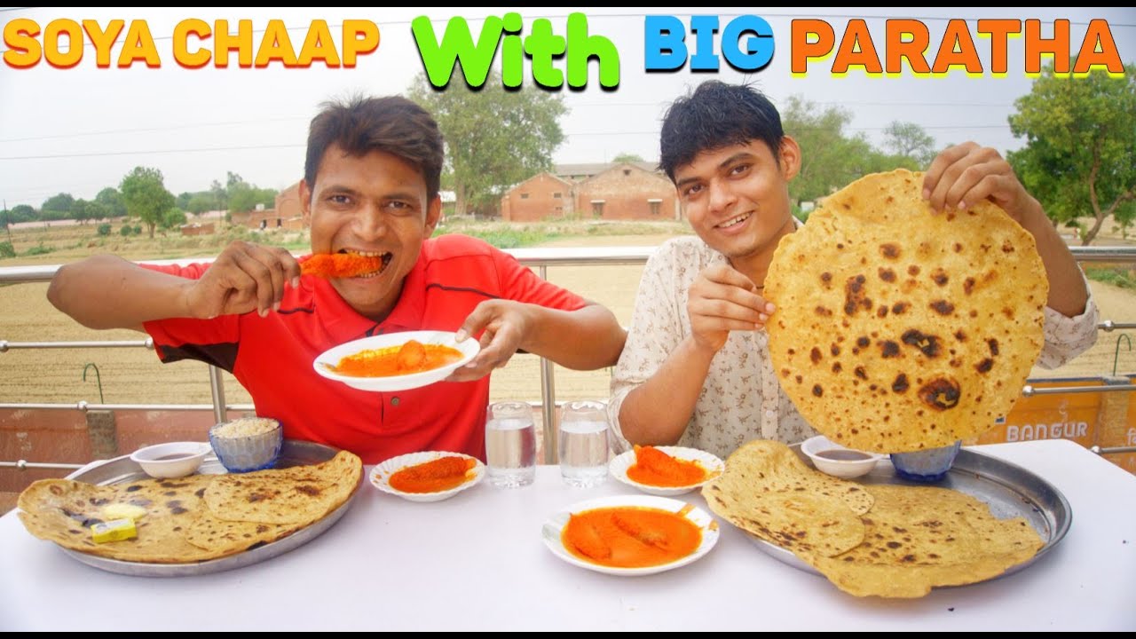 Punjabi Soya Chaap Tangdi With Big Paratha Eating Challenge | Soya Chap ...