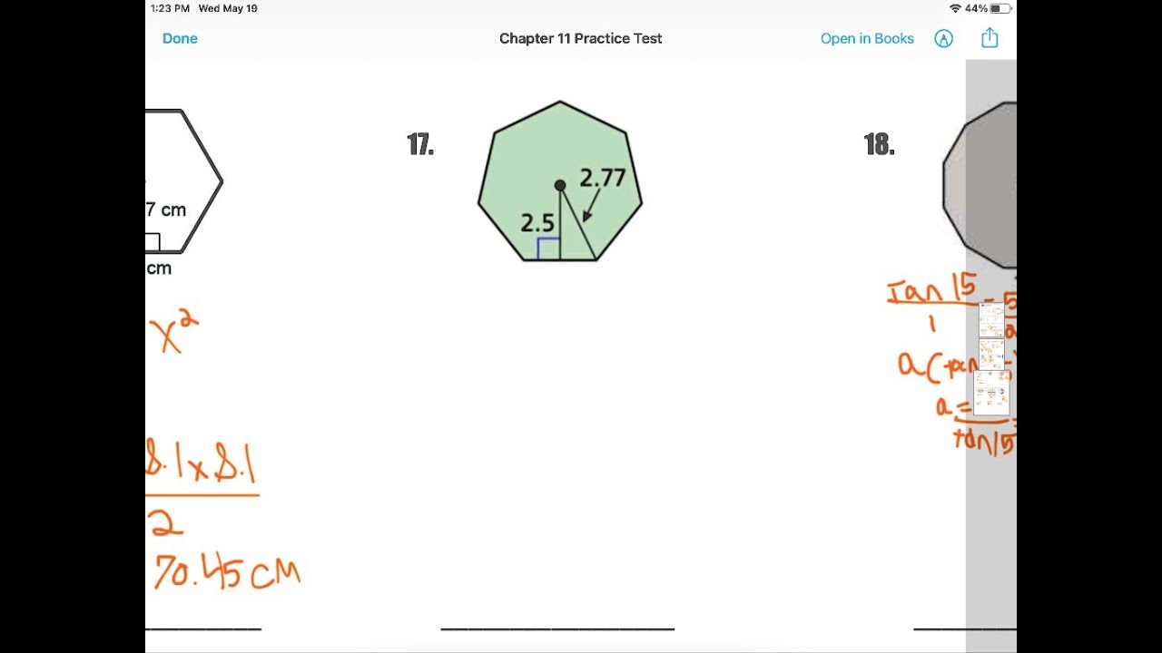 [Math] 44% Done Chapter 11 Practice Test Open in Books 17. 18. 2.77 7 ...