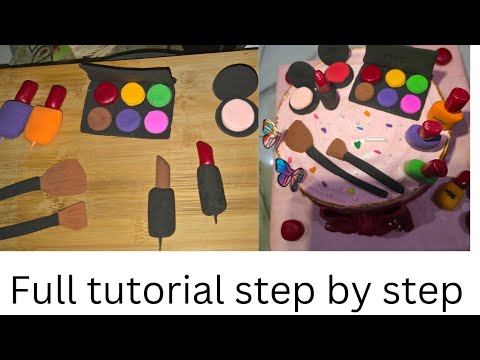 How to make fondant makeup topper for birthday cake / full tutorial ...