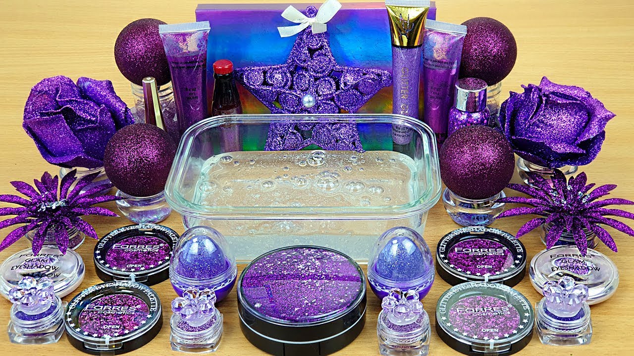 Purple Glitter Slime | Season Glitter | Mixing makeup and glitter into ...