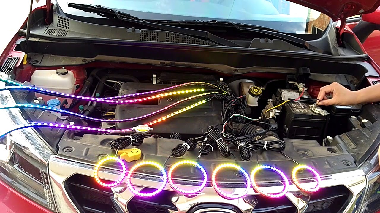 testing on the car -chasing led halo ring and led strip kits - YouTube