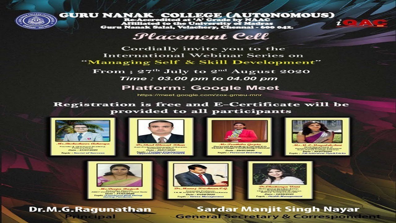 INTERNATIONAL WEBINAR SERIES ON "MANAGING SELF & SKILL DEVELOPMENT ...