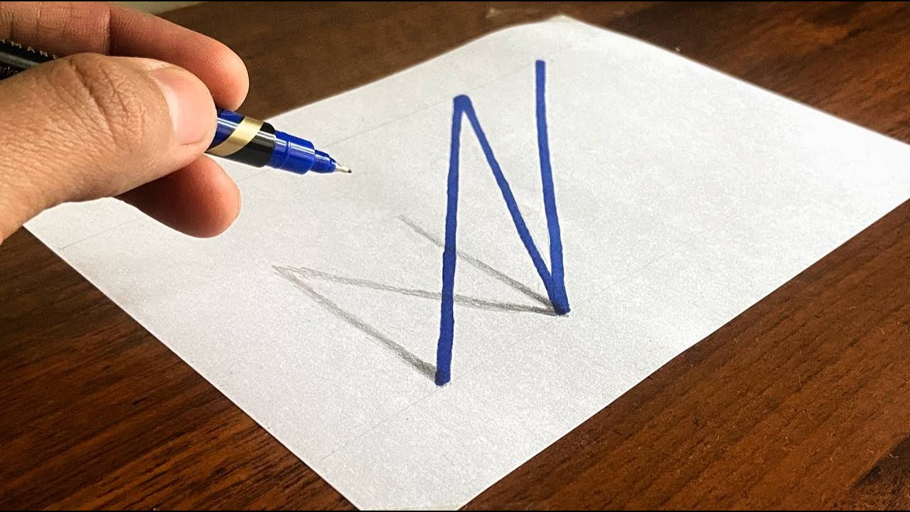 easy 3d drawing letter N - YouTube