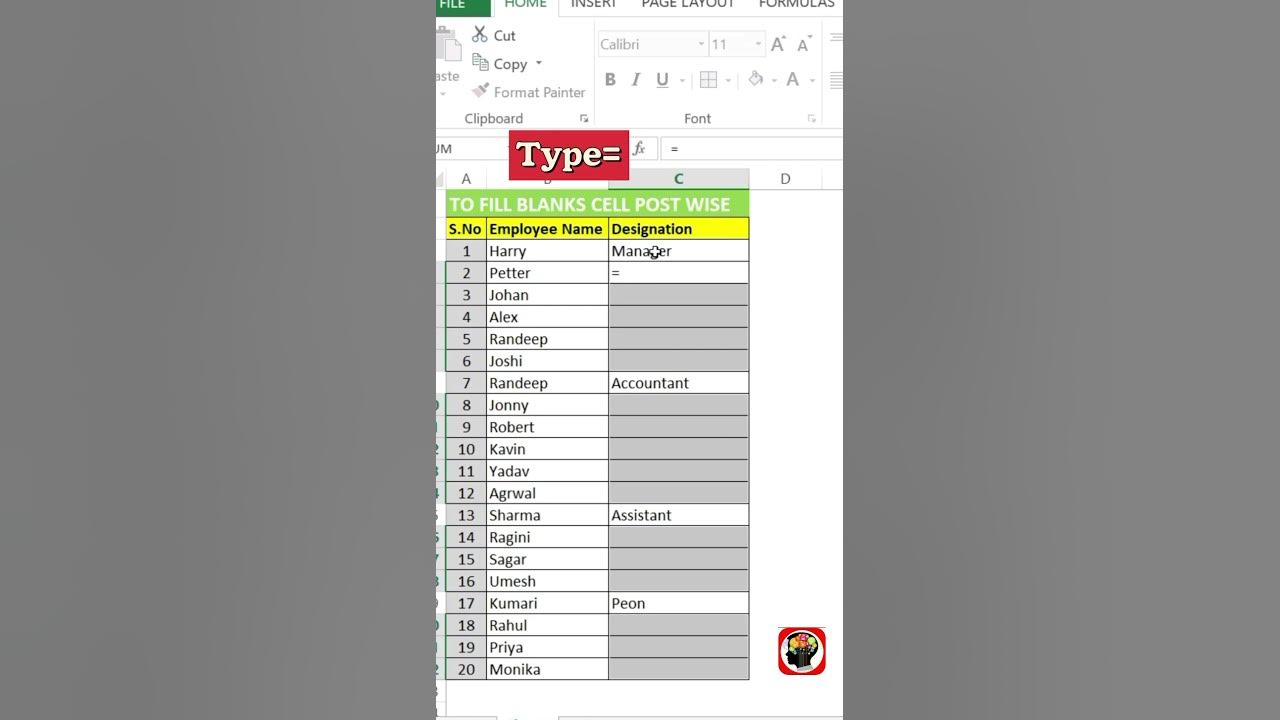 EXCEL TO FILL BLANK CELL DESIGNATION WISE YouTube excel-to-fill-blank-cell-designation-wise-youtube