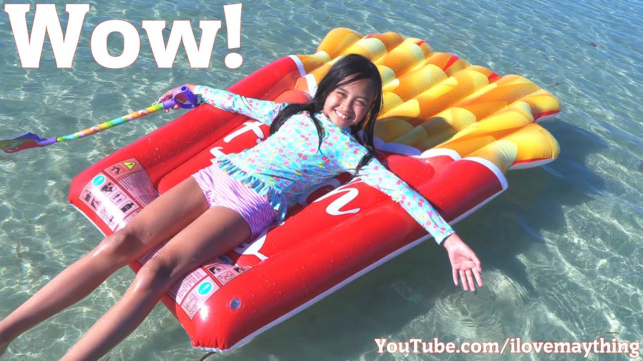 A French Fries Floatie Raft for Kids! A Fun Ocean Beach Water Playtime ...