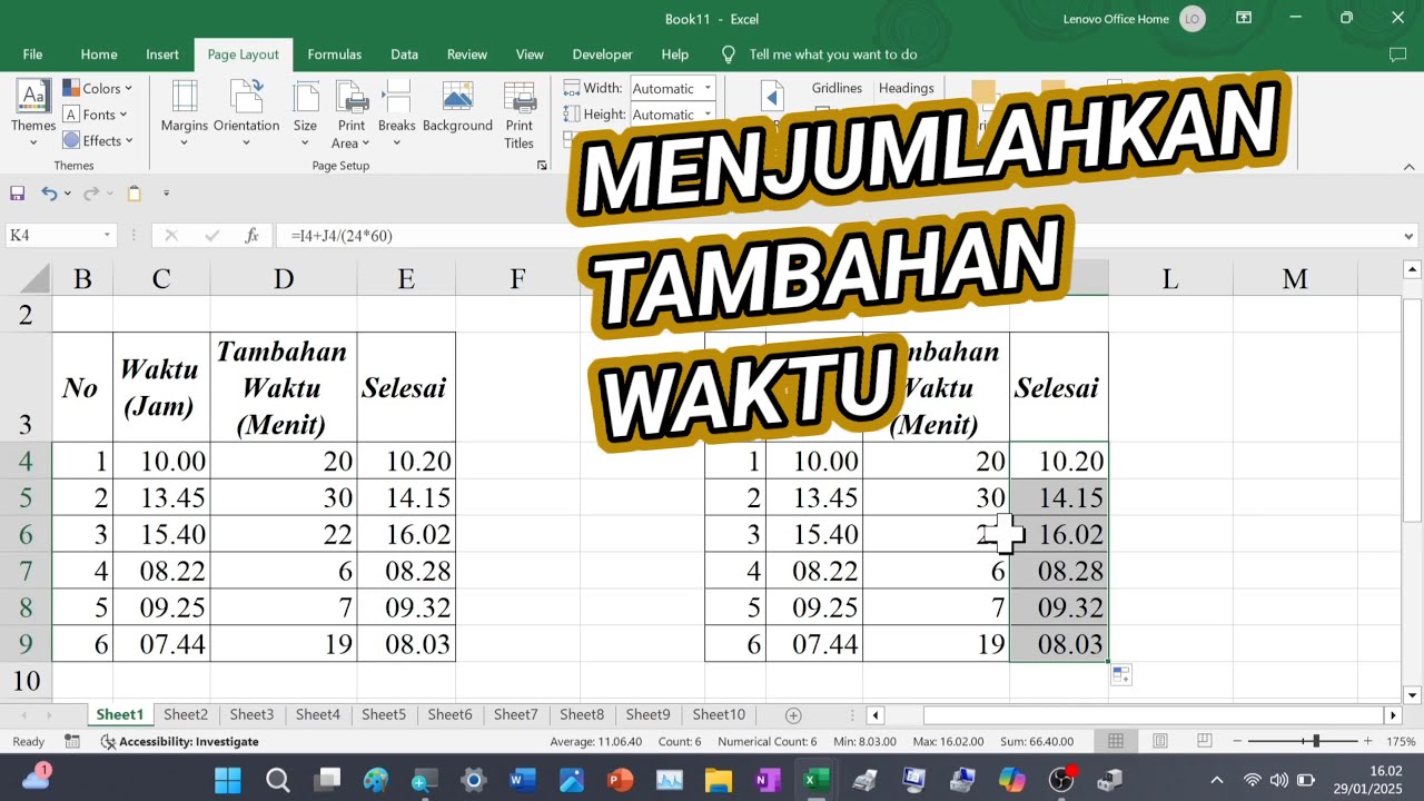 Cara Menghitung Waktu Selesai Di Excel Setelah Ditambahkan Tambahan ...
