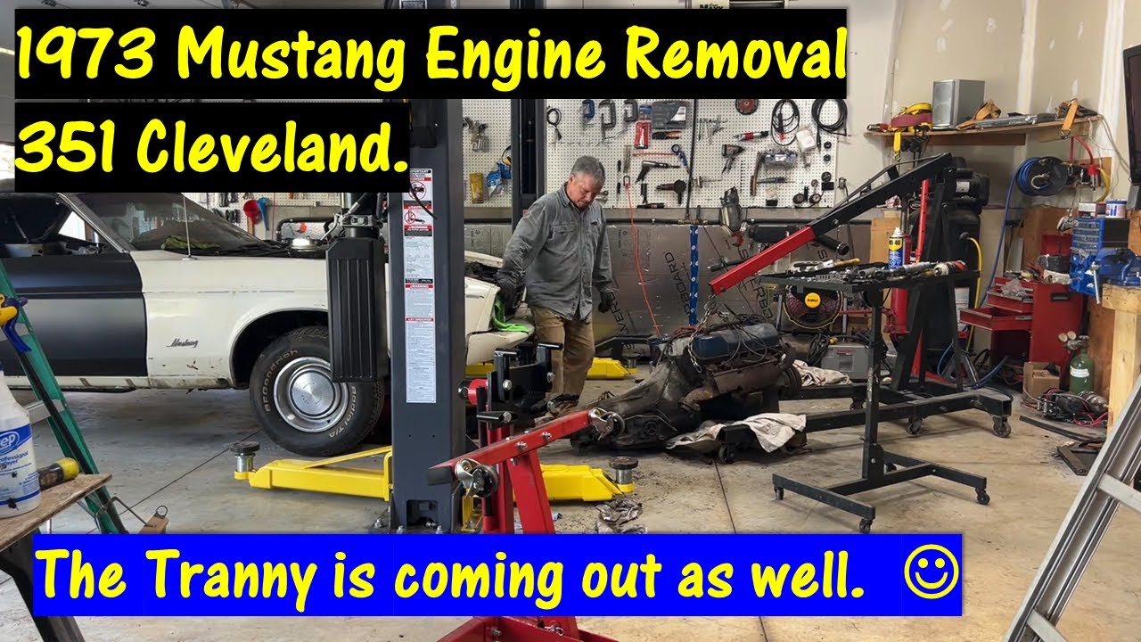 1973 Mustang Convertible 351c Engine and Transmission Removal. Tons of ...