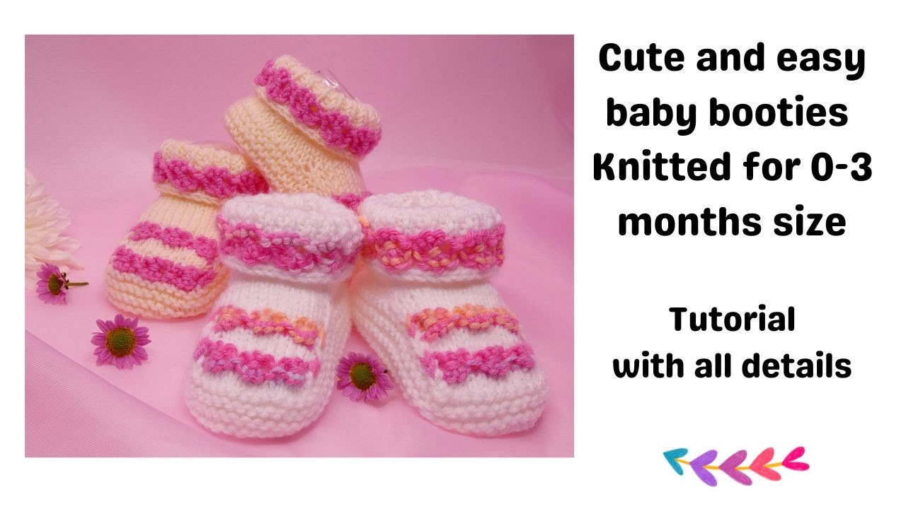 easy knit baby booties 0-3 M knitted flowers pattern, beginners ...