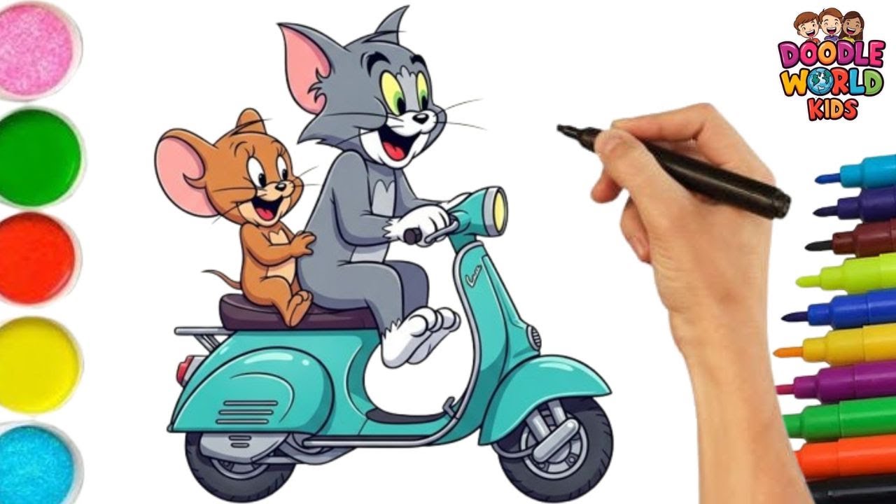 How to Draw Tom and Jerry Riding a Scooter Hush Little Baby Nursery ...