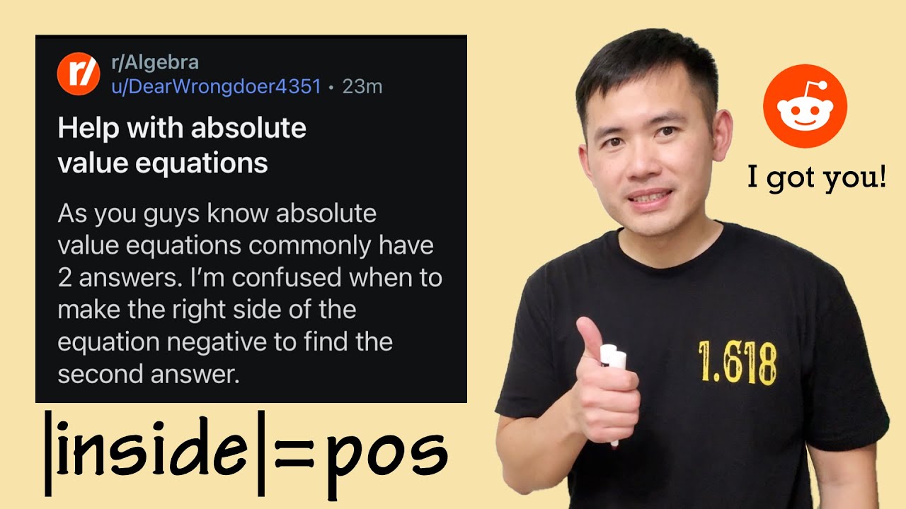 Help with absolute value equations! Reddit r/algebra - YouTube