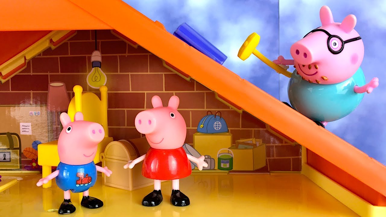 STORY WITH PEPPA PIG - DADDY REPAIRS THE ROOF WITH A MAKESHIFT LADDER ...