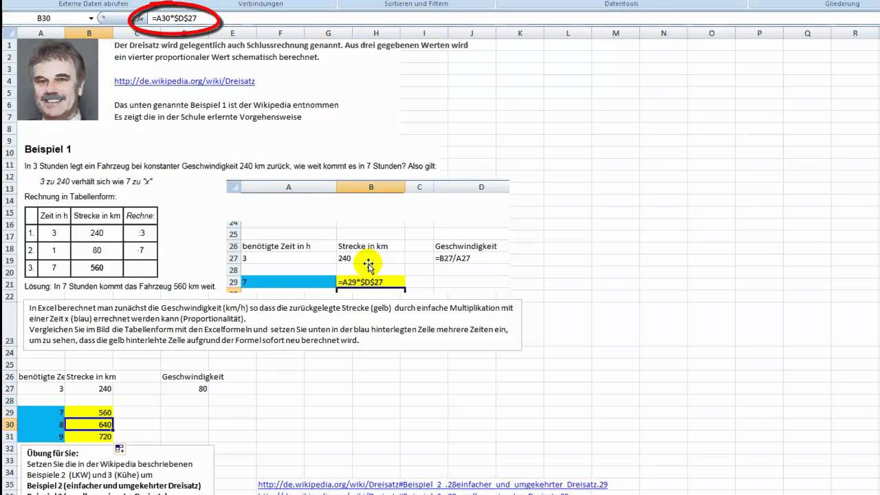 Der Dreisatz mit Excel - YouTube