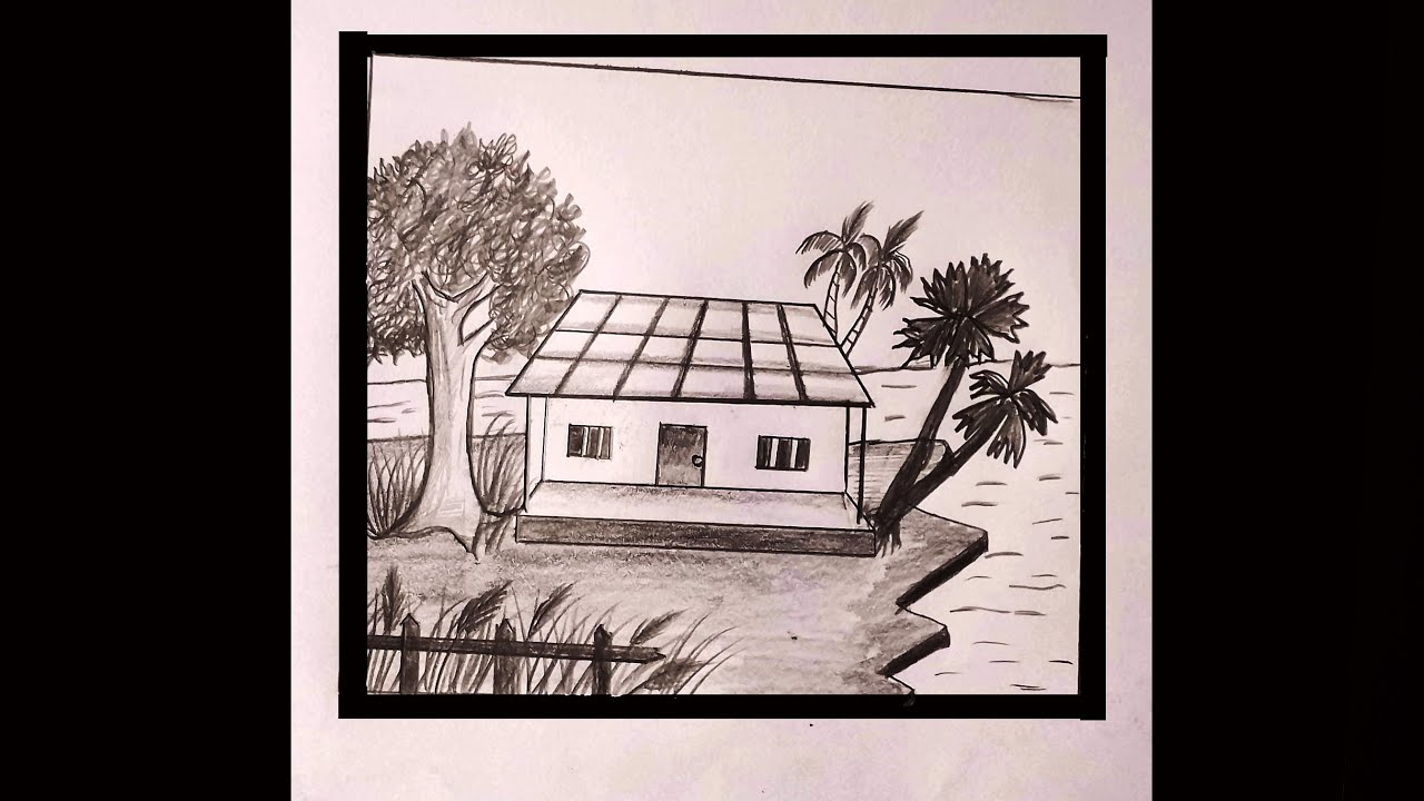 Very Easy House Scenery Drawing || How to Draw Scenery Step by Step ...