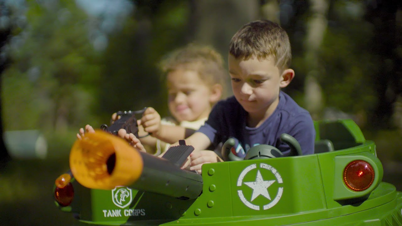 Children’s Electric 24V Ride on 2 Seater Thunder Tank - YouTube