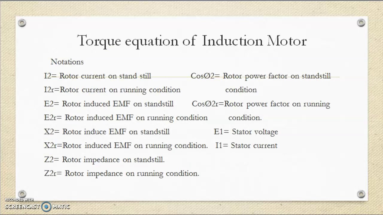 Torque equation of Induction motor and starting torque value - YouTube
