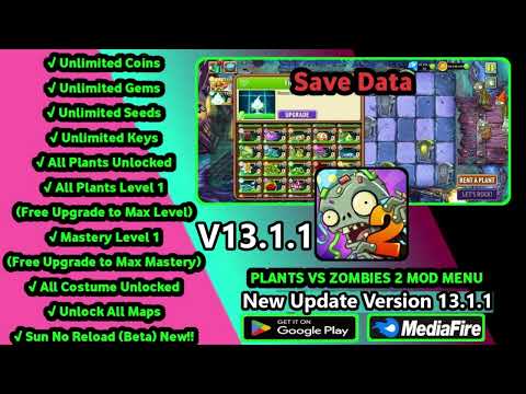 PLANTS VS ZOMBIES 2 MOD APK 13.1.1 ALL PLANTS UNLOCKED, MAX LEVEL, UNLIMITED GEMS || NEW UPDATE!!