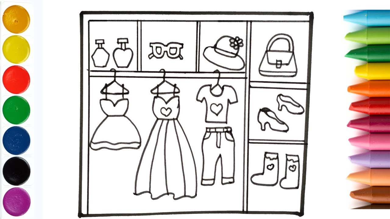 Wardrobe Drawing, Painting, Coloring| Easy Almirah Drawing for Kids ...