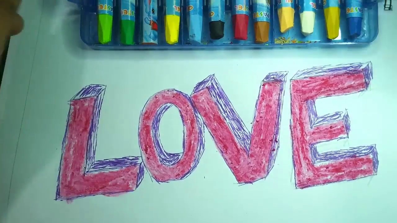 how to draw love 3d for kids easily - YouTube