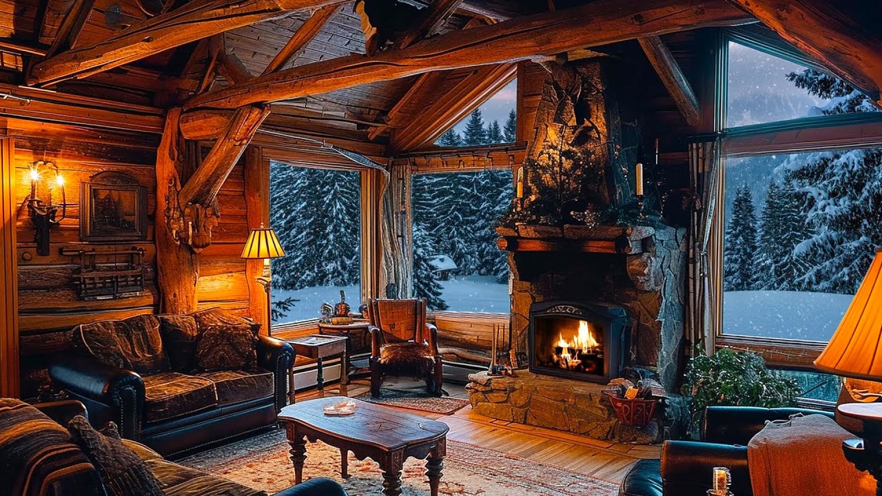 Fire Sounds with Red Flames in Cold Winter - Relaxing Blizzard and Fire ...