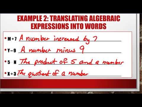 Lesson 17 Translating Between Words and Algebraic Expressions - YouTube