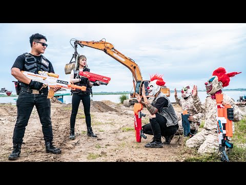 LTT Film Nerf : Police Silver Flash SEAL Nerf Guns Fight Crime Clown Mask Prison Break Journey