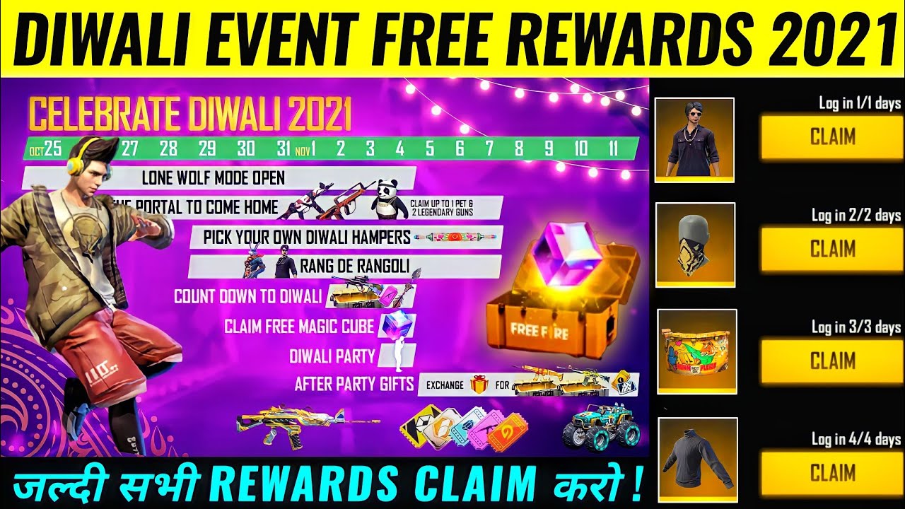 Free Fire Diwali Event 2021 | How To Claim Diwali Event Free Rewards ...