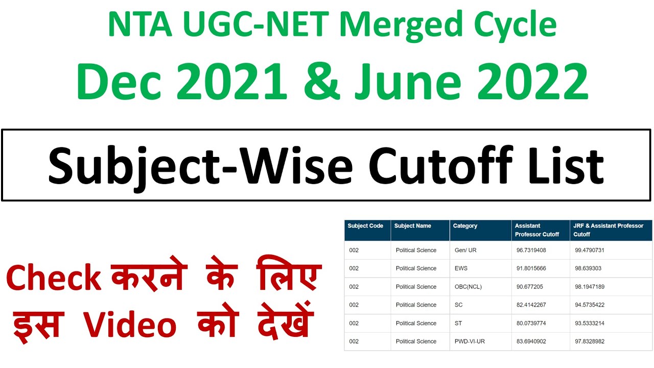 NTA UGC NET 2022 Subject Wise Cutoff | NTA UGC NET Exam 2022 | NTA UGC ...