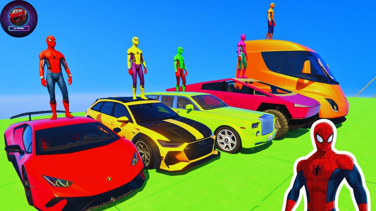 SPIDER-MAN AND COLORFUL CARS: RAMP JUMP RACE! 🌟🚗 | GTA V - YouTube