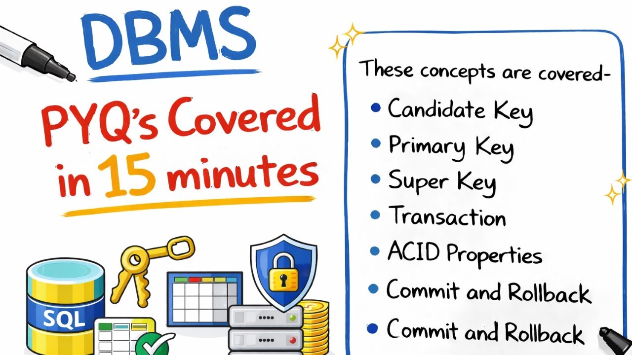 DBMS | Let's Solve PYQ's in 15 Minutes | 7 Concepts in One video 🔥🔥 ...