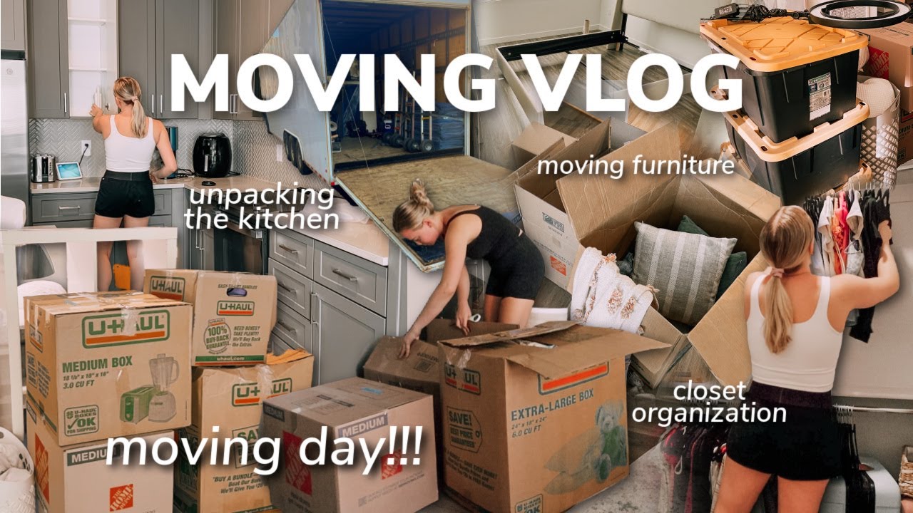 MOVING VLOG #3: moving day!!!, moving furniture, unpacking kitchen & closet, cleaning ...